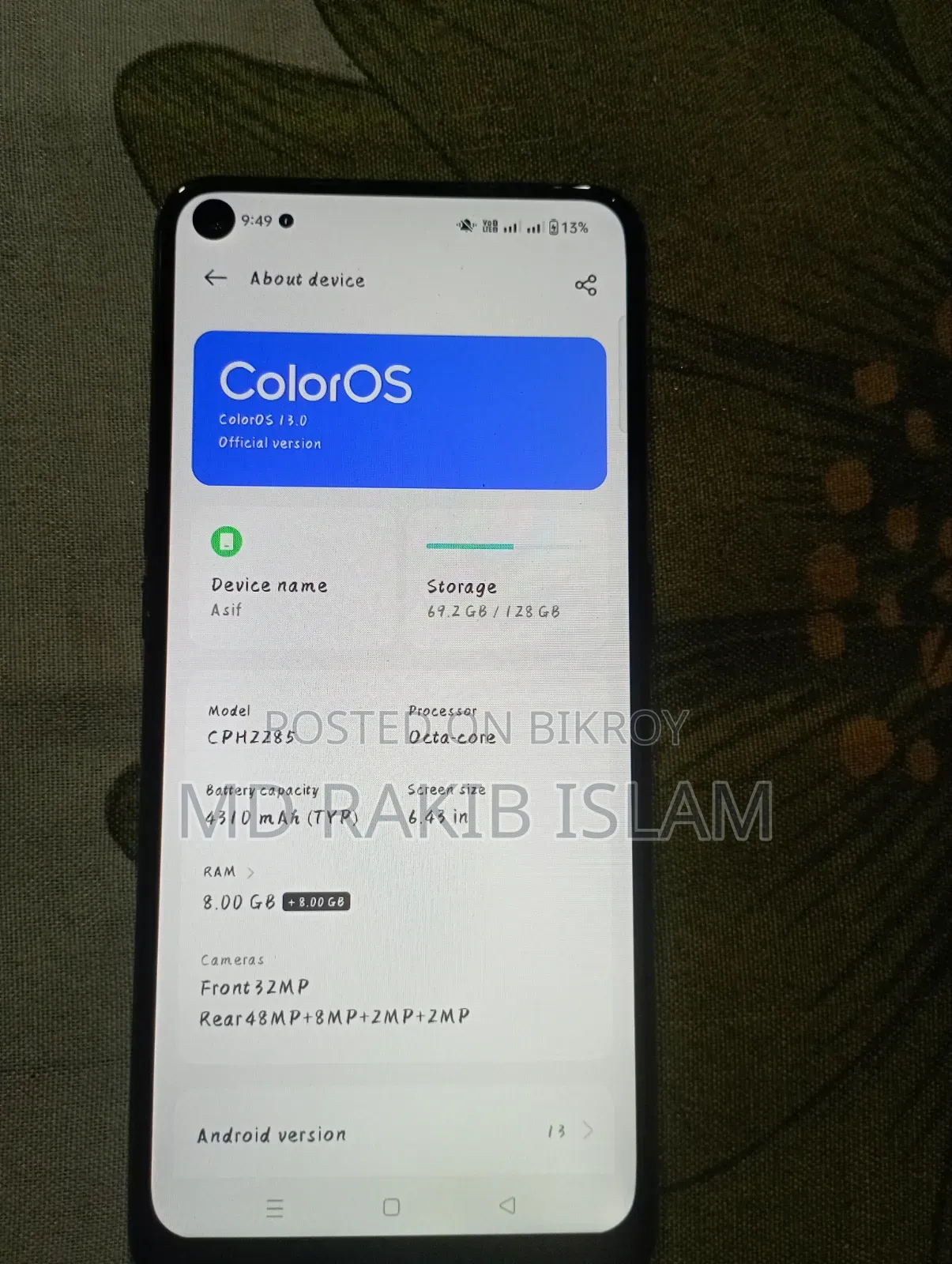 Oppo F19 Pro 128 GB Silver বিক্রয়ের জন্য - Md Rakib Islam মূল্য: BDT ...