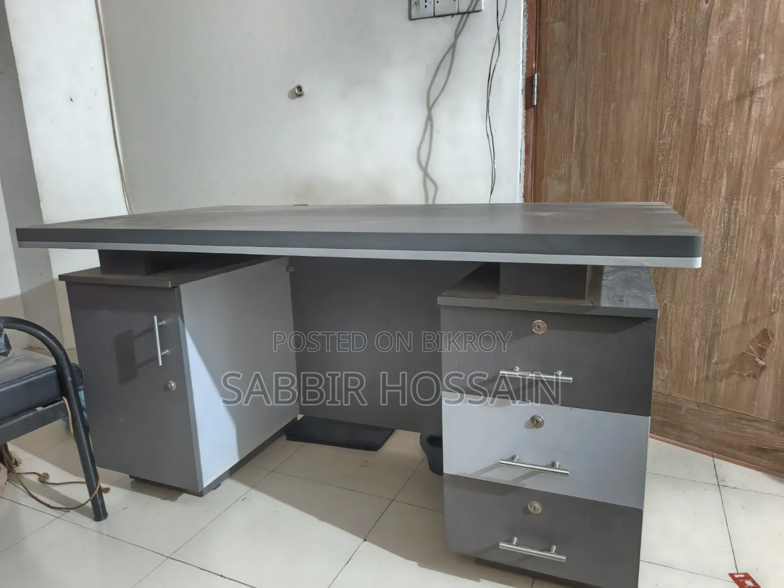 Modern Desk With a Two-Tone Grey Finish and Silver Handles. for sale ...
